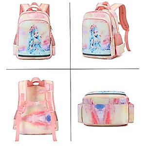 Princess Backpack For Girls,Kids School Backpack Kindergarten Book Bag Set With Lunch Box (Green-Princess)