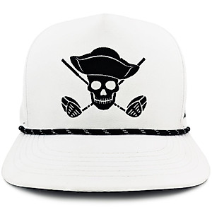 Golf Hat | Funny Pirate Flag Logo | Adjustable Golf Hat | Hat for Men | Golf Gift for Men (Polyester, High Profile White)