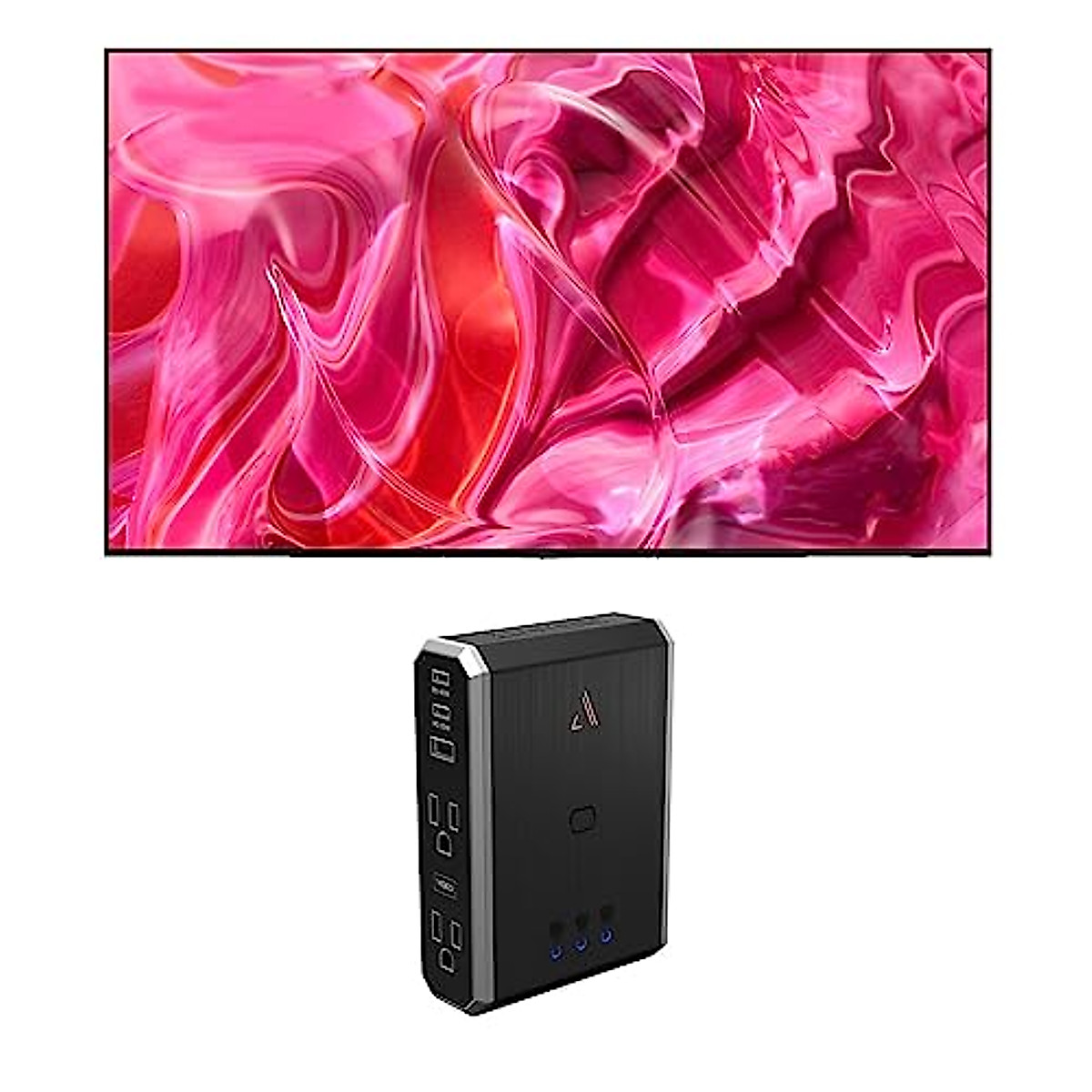 SAMSUNG QN55S90CAFXZA 55 Inch 4K OLED Smart TV with AI Upscaling with a 7S-PS4-US1 4-Outlet Power with Omniport USB (2023)(USED)