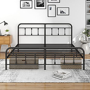 DUMEE King Size Bed Frame and Headboard with Footboard, Metal Bed Frame King with Storage Under Bed, No Box Spring Needed, Enhanced Slats and Legs, Black