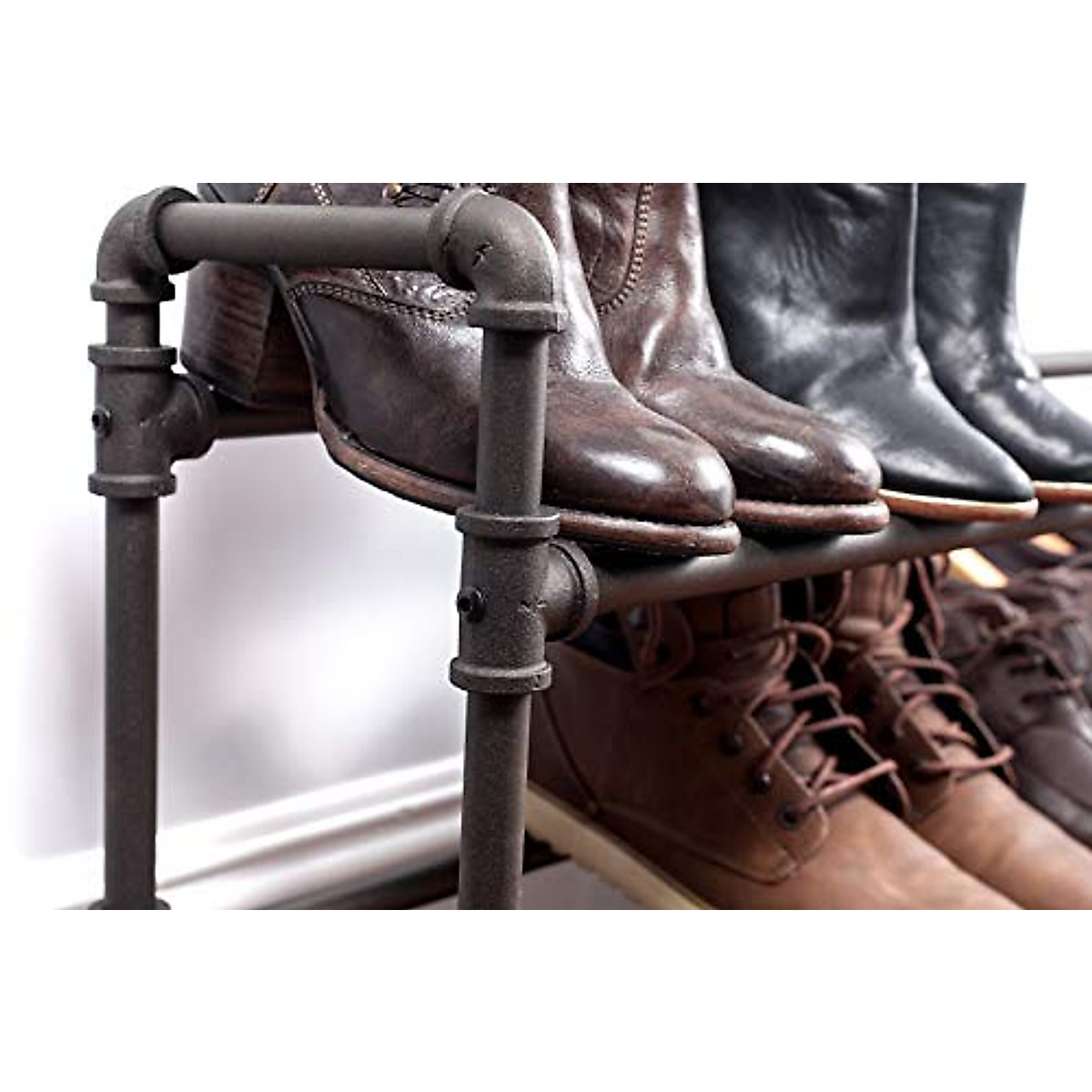 Real Home Innovations Modern Industrial Style 2 Tier Shoe Rack, 36" W x 8.2" d x 16" H, Satin Pewter