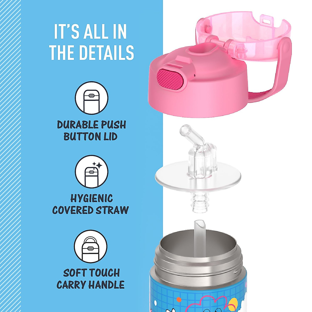 THERMOS FUNTAINER Water Bottle with Straw - 12 Ounce, Sketchbook - Kids Stainless Steel Vacuum Insulated Water Bottle with Lid