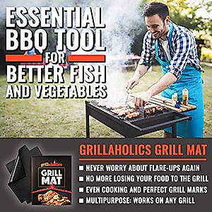 Grillaholics Grill Mat - Set of 2 Heavy Duty BBQ Grill Mats for Outdoor Grill - Non Stick, Reusable, and Easy to Clean - Lifetime Manufacturers Warranty