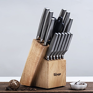 Knife Set,15 Pcs Kitchen Knife Set,Stainless Steel Knives with Wooden Block,Professional Chef Knifes Set for Kitchen,Multipurpose sharp knife,gray