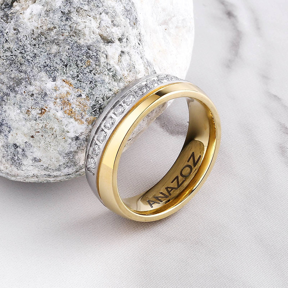 ANAZOZ Hers & Women's Ring for Love Titanium 18K Gold-Plated Wedding Engagement Band 6mm US Size 8