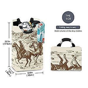 WELLDAY Laundry Hamper with Handle Western Desert Cowboy Laundry Baskets Foldable Dirty Clothes Basket Large Storage Laundry Organizer