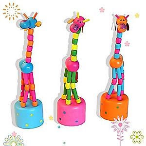 Finger Puppets, Wooden Cute Colorful Cartoon Puppets, Swing Dancing Body collapsing Desktop Toys for Kids Toddlers (3 Giraffes)