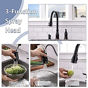 APPASO 3 Hole Kitchen Faucet with Pull Down Sprayer Oil Rubbed Bronze, 2-Hole Pull Out Kitchen Sink Faucet with Side Single Handle and Soap Dispenser, 211ORB