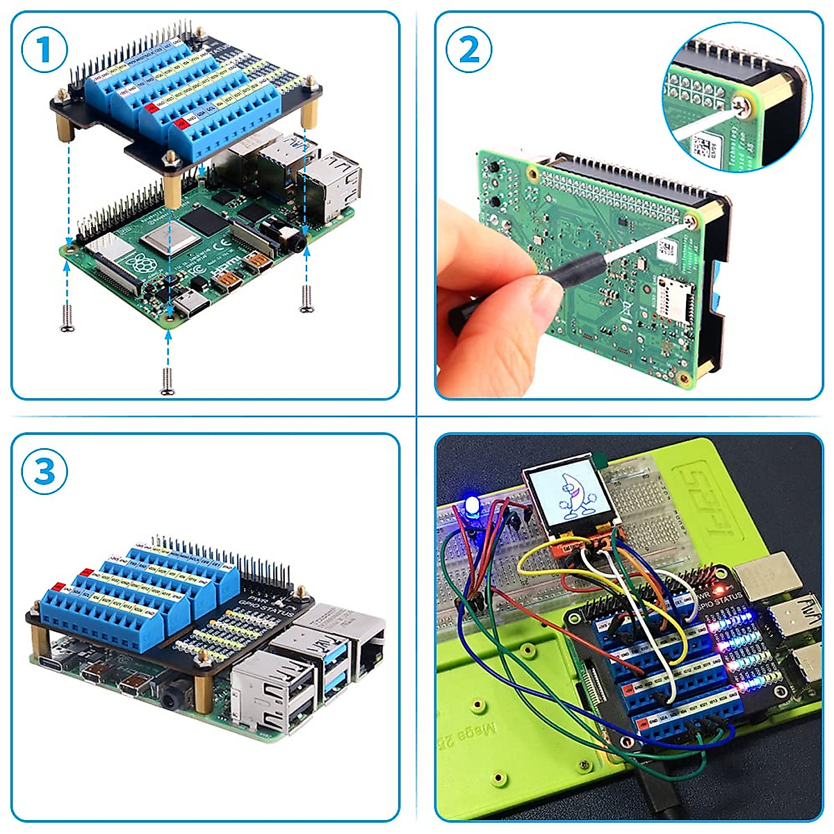 GeeekPi GPIO Screw Terminal Block Breakout Board HAT for Raspberry Pi, GPIO Expansion Board Breakout Module with GPIO Status LED for Raspberry Pi 4B/3B+/3B/2B/B+/Pi Zero W/Pi Zero 2 W