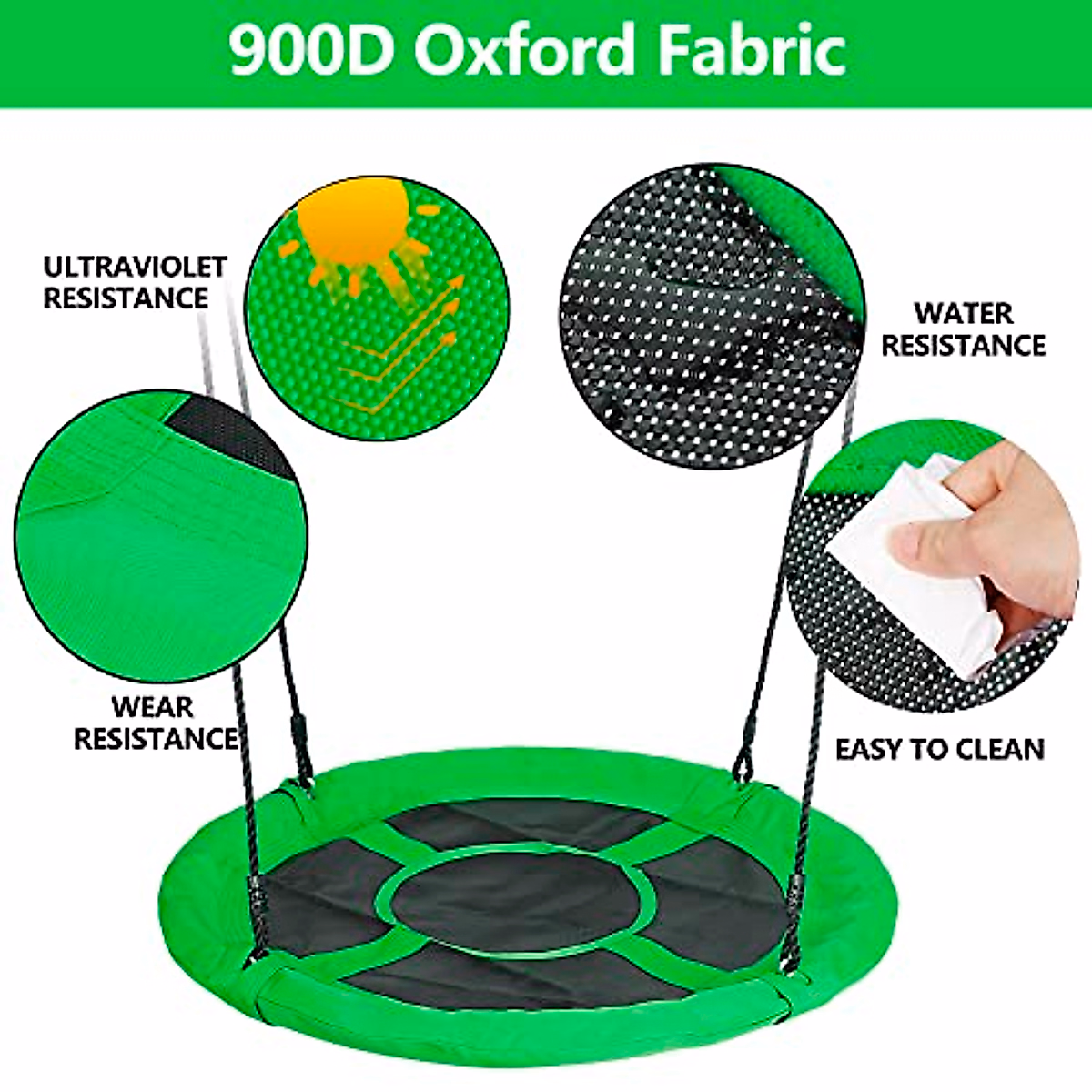 SUPER DEAL 40 Inch Green Saucer Tree Swing Set for Kids Adults 800lb Weight Capacity Waterproof Flying Swing Seat Textilene Fabric with Adjustable Hanging Ropes for Outdoor Playground, Backyard