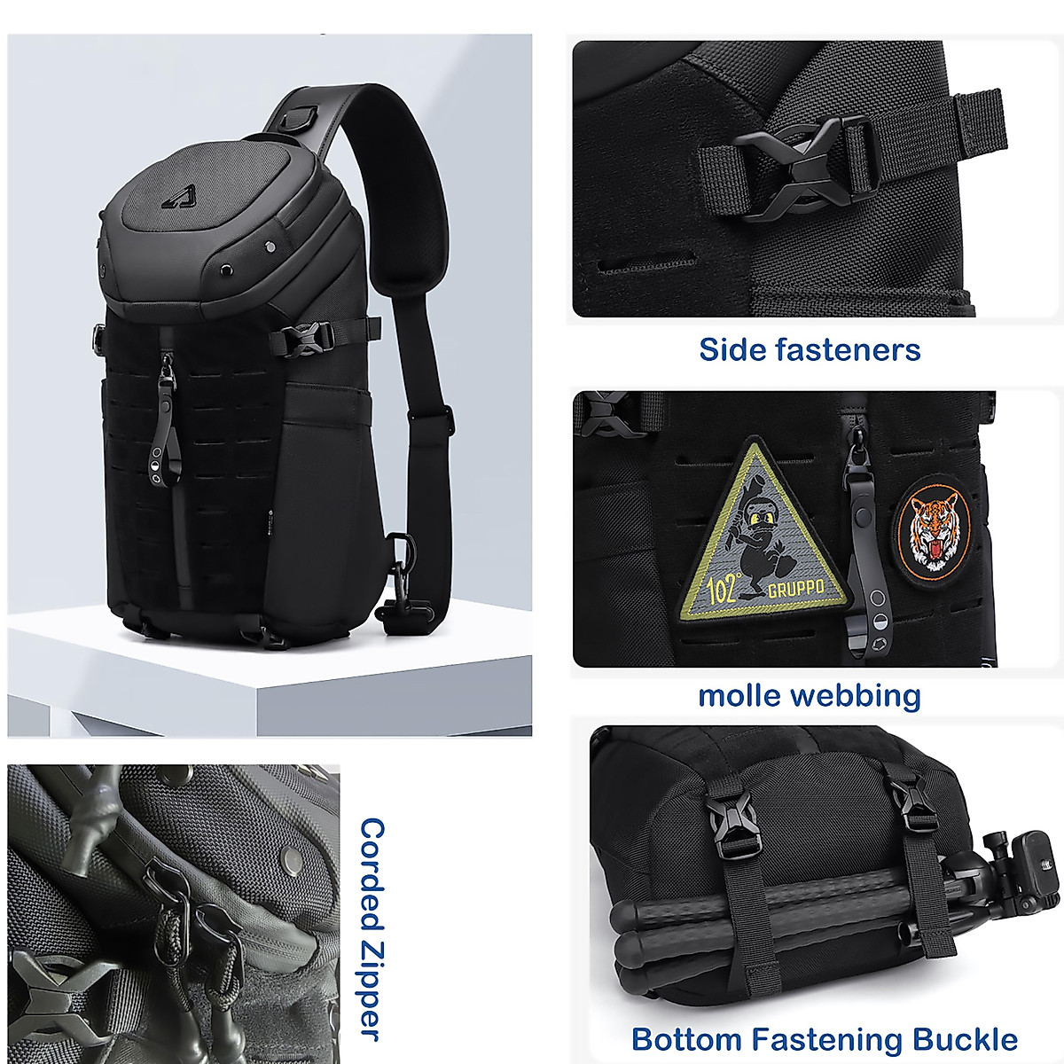 OZUKO Tactical Sling Bag Waterproof and Lightweight, Crossbody Shoulder and Chest Bag for Ipad pro 12.9 inch,Perfect for Outdoor Hiking Travel Camping Cycling