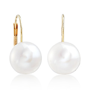Ross-Simons 10-11mm Cultured Button Pearl Drop Earrings in 14kt Yellow Gold
