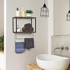 Bathroom Towel Shelf with Towel Bar Wall Mount Towel Rack with Shelves for Bathroom 2 Tier Wood Towel Shelf Organizer for Kitchen Entryway Living Room Bedroom Brown