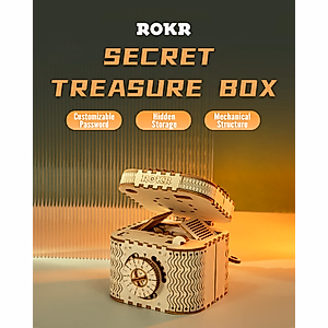 ROKR 3D Assembly Wooden Puzzle DIY Crafts Kit Fun Creative DIY Toy Treasure Box Brain Teaser Mechanical Engineering Model Building Kits Educational Toy Birthday Gift for Adults and Kids Age 14+