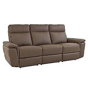 Homelegance Olympia Modern Design Power Reclining Sofa Top Grain Genuine Leather Match, Raisin