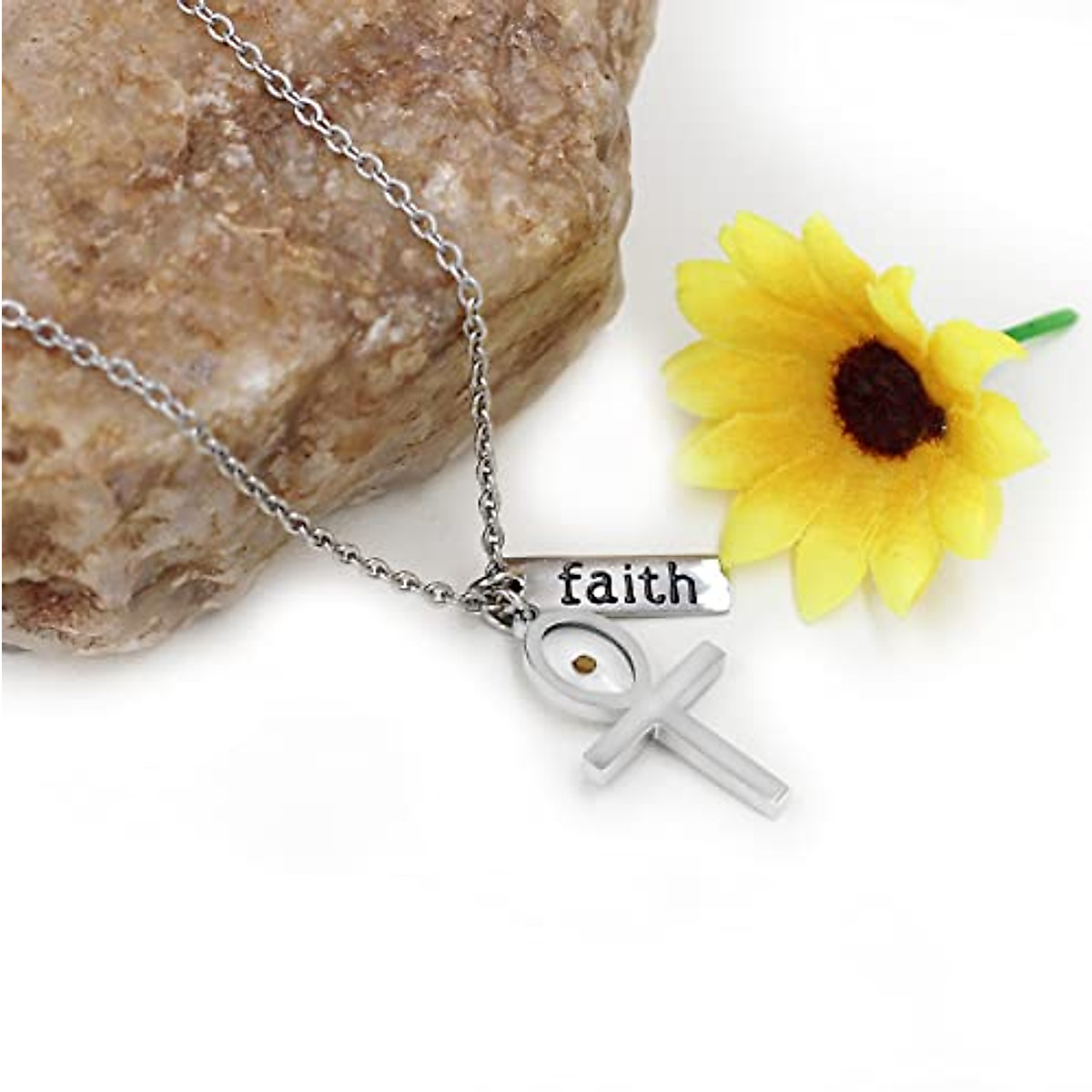Uloveido Stainless Egyptian Ankh Cross Necklace Faith Jewerly Mustard Seed Pendant Christian Graduation Gifts Y559 (Oval Cross)