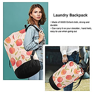 Pink Peach Laundry Backpack Large Heavy Duty Laundry Bag for College Students Laundry bag with Shoulder Straps Washable for Camp Traveling Waterproof
