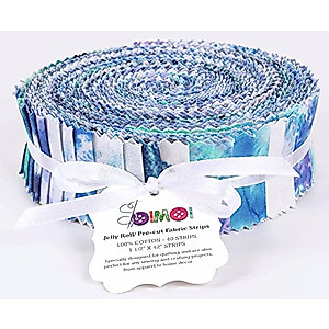Soimoi 40Pcs Tie Dye Print Precut Fabrics Strips Roll Up 1.5x42inches Cotton Jelly Rolls for Quilting - Blue