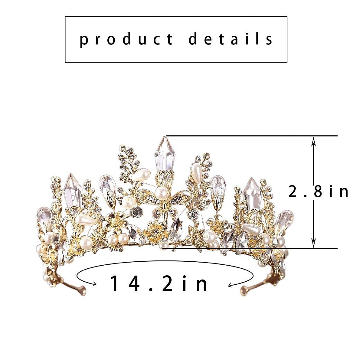 Bmirth Baroque Crown and Tiara Gold Crystal Pearl Bride Wedding Queen Crowns Decorative Princess Tiaras Rhinestone Hair Accessories for Women and Girls (A)