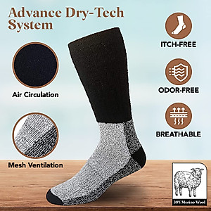 Debra Weitzner 6 Pairs Merino Wool Thermal Socks Men and Women Warm Cushioned Hiking Crew Socks for Hunting Winter Etc Long Survival Boot Socks Moisture Wicking Size 13-15