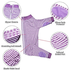 Large Dogs Pajamas, Stripes Cotton Stretchable Dog Jumpsuit, 4 Legs Lightweight Dog Onesie Pjs Clothes Apparel with Zipper Closer and Elbow Pads, Full Coverage Large Breed Dogs Anti-Shedding Suit