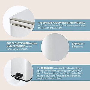 AWENN - Kitchen Garbage Trash Can with Lid and Pedal - Touchless Round Shape Waste Bin - Stainless Steel Dustbin with Removable Inner Bucket for and Outdoors – Gray (1.6 Gallon – 6 Liters)