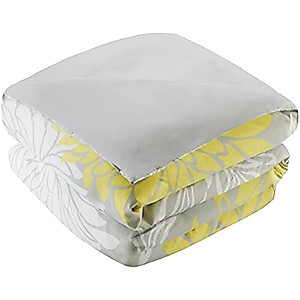 Comfort Spaces Enya Comforter Set-Modern Floral Design All Season Down Alternative Bedding, Matching Shams, Bedskirt, Decorative Pillows, Queen(90"x90"), Yellow