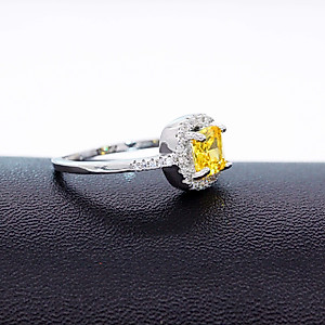 Uloveido Platinum Plated Cushion Cut Cubic Zirconia Wedding Engagement Rings for Women, Square Ring Gift for Graduation (Yellow, Size 7) Y3100