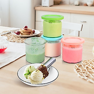 Widousy 4 Pcs Ice Cream Pints Cup, Creami Pints with Lids, Compatible with NC300, NC301 AMZ Series Ice Cream Makers, Color Lids (Blue, Pink, Green, Grey