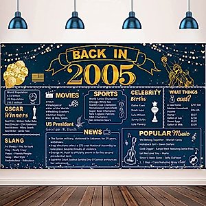 DARUNAXY 18th Birthday Blue Gold Party Decoration for Boy, Blue Back in 2005 Banner for Girls 18 Years Old Birthday Party Poster Supplies Vintage 2005 Backdrop Background 18th Class Reunion for Men