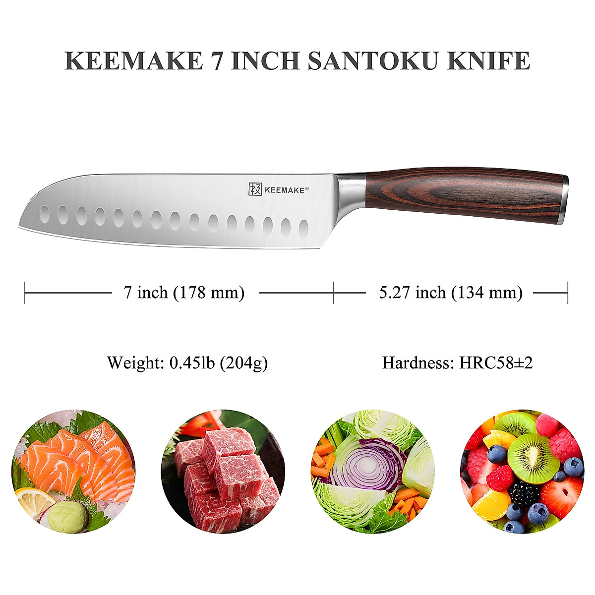 KEEMAKE Santoku Knife 7 inch, Japanese Chef Knife with German High Carbon Stainless Steel 1.4116 Chopping Knife, Kitchen Knife with Pakkawood Handle Knife for Kitchen Cutting Knife