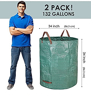 Reusable Yard Waste Bags Heavy Duty,2 Pack 132 Gallons Extra Large Lawn Pool Garden Leaf Waste Bags,Garden Bag for Collecting Leaves,Gardening Clippings Bags,Leaf Container,Trash Bags