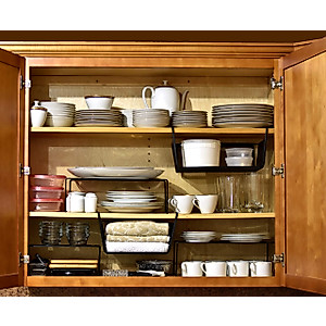 Kitchen Cabinet Organizer Set - Three Shelves, Two Under Shelf Baskets will Instantly Create Additional Cabinet or Counter Storage Space to Organize your Dishes, Glasses and Food Items. (5-Piece Set)