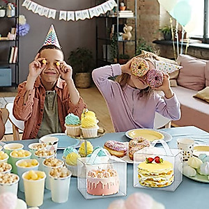 32 Pcs Clear Cake Box Transparent Bakery Boxes Plastic Cake Carrier with Lid and Handle Transparent Food Cupcake Container for Wedding Birthday(5 x 5 x 4 Inch,Stylish Style)