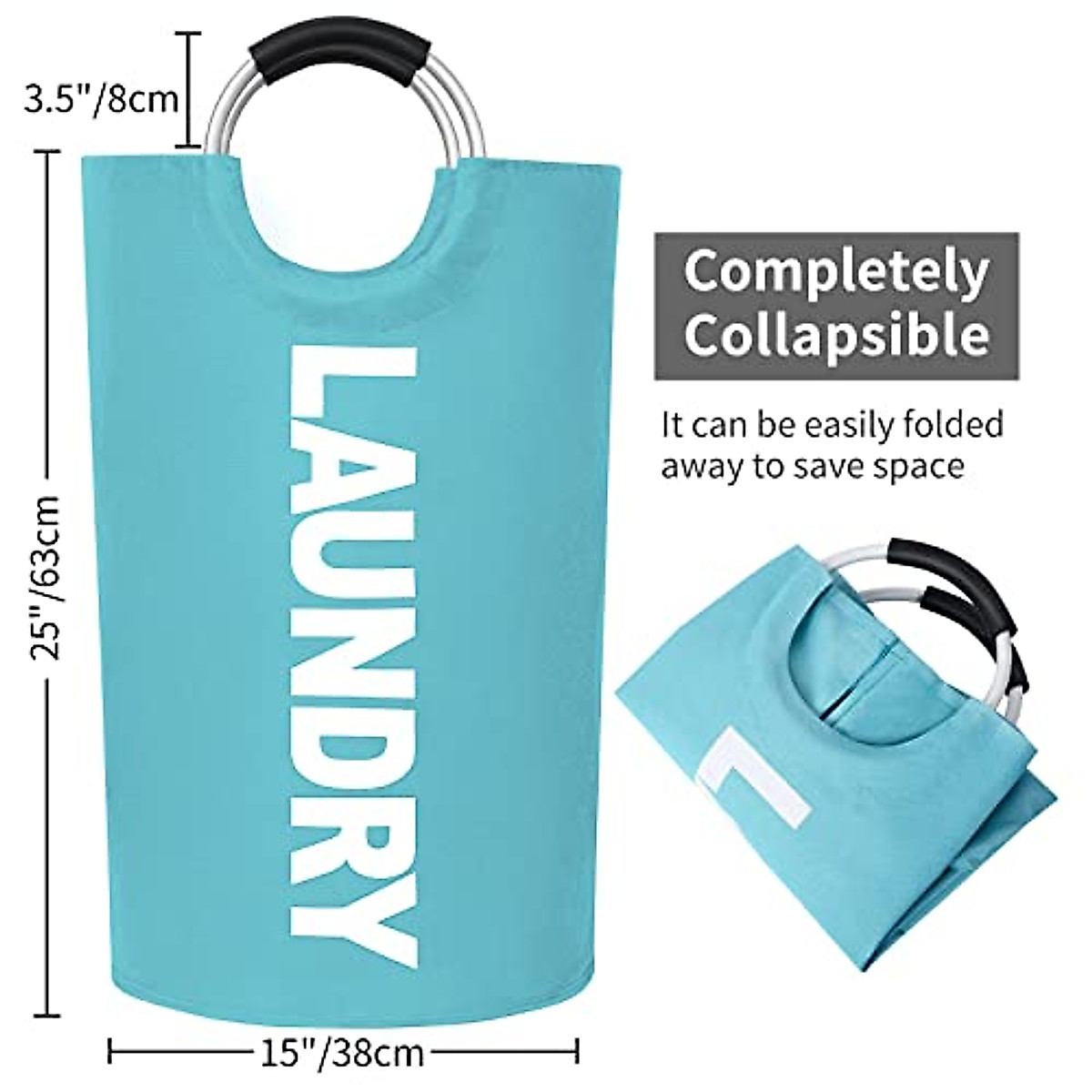 ZERO JET LAG 82L Large Laundry Basket Collapsible Fabric Laundry Hamper Bag Foldable Laundry Bag With Handles Waterproof Washing Clothes Bin Bag Dirty Cloth Storage Hamper Bag (Light Blue, L)
