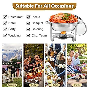 HORESTKIT Chafing Dish Buffet Set Stainless Steel Round Chafers and Buffet Warmers Set with Glass Viewing Lid, 5QT Foldable Complete Food Warmer