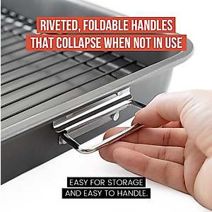 Chef Pomodoro Nonstick Carbon Steel Large Roasting Pan with Rack, Turkey Roasting Pan, Roaster Pan for Oven, Turkey Roaster Pan, Roaster Bakeware Grey