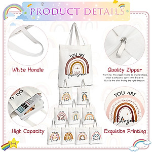 Sieral 10 Pcs Inspirational Canvas Tote Bags Bulk Teacher Tote Bags Employee Coworker Teacher Appreciation Gifts Nurse Rainbow Tote Bags with Zipper Thank You Gifts Christmas Gifts for Teacher Women