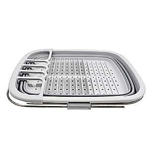 SAMMART 8L (2.11Gallons) Expandable Collapsible Dish Drainer - Foldable Drying Rack - Portable Dinnerware Organizer - Space Saving Kitchen Storage Tray (Grey, 1)