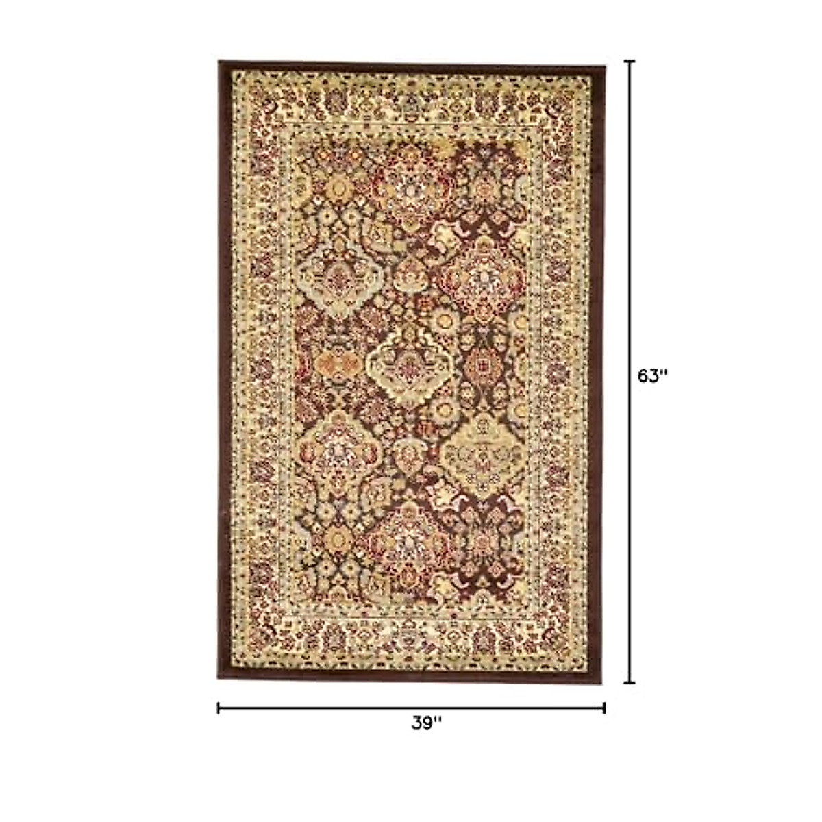 Unique Loom Voyage Collection Traditional Oriental Classic Intricate Design Area Rug, 3' 3" x 5' 3" Rectangle, Brown/Cream