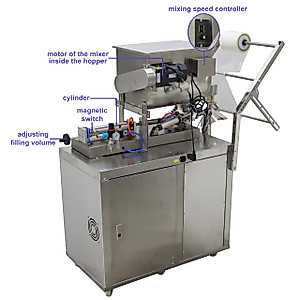 PreAsion Automatic Liquid Paste Filling Packaging Sealing Machine 10-100ml with Mix Hopper for Vinegar Sauce Salsa Sauce Stainless Steel Three Sides Sealing 3inch Wide