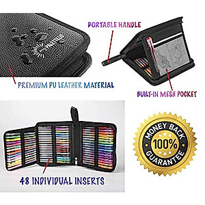96 Color Artist Gel Pen Set, PU LEATHER TRAVEL CASE AND 48 MATCHING COLOR REFILLS INCLUDED, 48 Ink Gel Pens 24 Glitter 12 Metallic 12 Neon for Adult Coloring Books Drawing Doodling Crafts Journaling