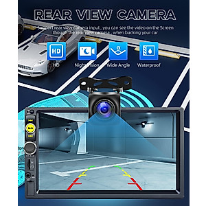 Apple Carplay Double Din Car Stereo Radio with Bluetooth, Rimoody 7 Inch HD Touchscreen Car Radio with Android Auto Mirror Link, Backup Camera, Steering Wheel, FM, USB/TF/AUX