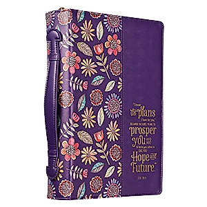 Christian Art Gifts Women's Fashion Bible Cover I Know The Plans, Purple/Gold Floral Faux Leather, Large
