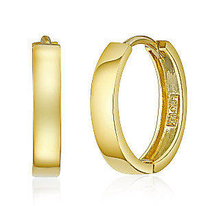 14k REAL Yellow Gold 3mm Thickness Hoop Huggie Earrings (14 x 14 mm)
