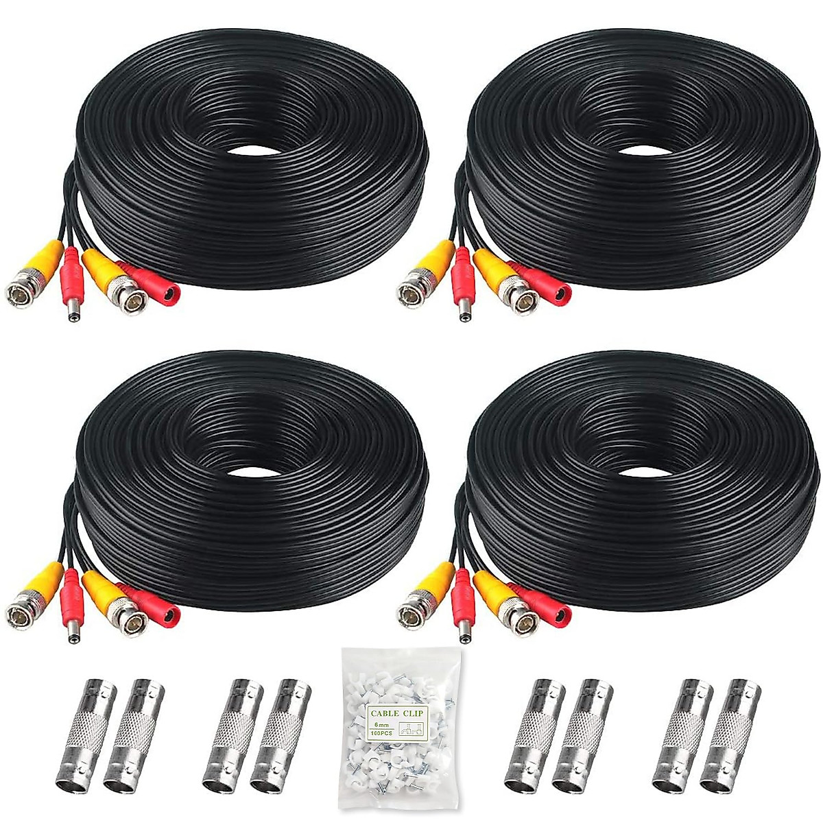 BNC Cable, 200ft 4Pack All-in-One Siamese Video and Power Security Camera Wire Cord with 2 Female Connectors for All Max 5MP HD CCTV DVR Surveillance System