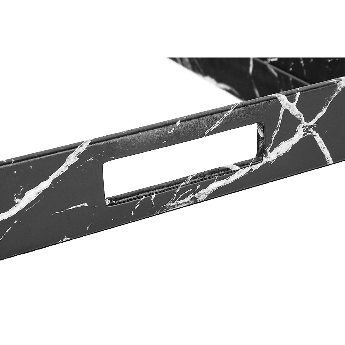 Vixdonos Decorative Serving Tray Marble Black Leather Tray Mirror Ottoman Tray with Handles for Coffee,Candle Holders,16.2'' X 12.2" X 2''