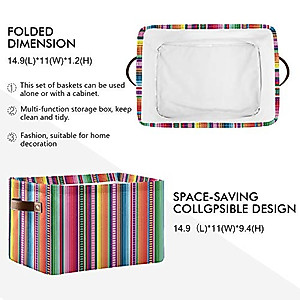 Mazeann Cinco De Mayo Serape Stripes Storage Basket Bin Collapsible Foldable for Clothes Toys Storage Cabinets Waterproof Storage Box 15 x 11 x 9.5 inches, Mexican Sarape Fiesta, 1PC