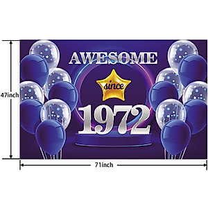 Awesome Since 1972 Happy 50th Birthday Banner Backdrop Stars Balloons Cheers to 50 Years Old Theme Decor for Women Men 50th Birthday Party Bday Supplies Decorations Background Blue Purple Sliver
