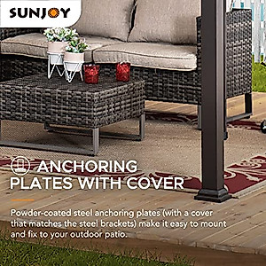 Sunjoy Lindt 9.5 x 11 ft. Steel Arched Pergola with 2-Tone Adjustable Shade, Tan & Brown